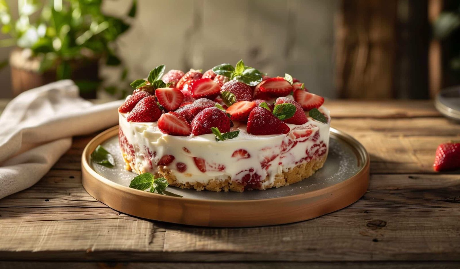 Torta fredda allo yogurt e fragole facile e senza forno
